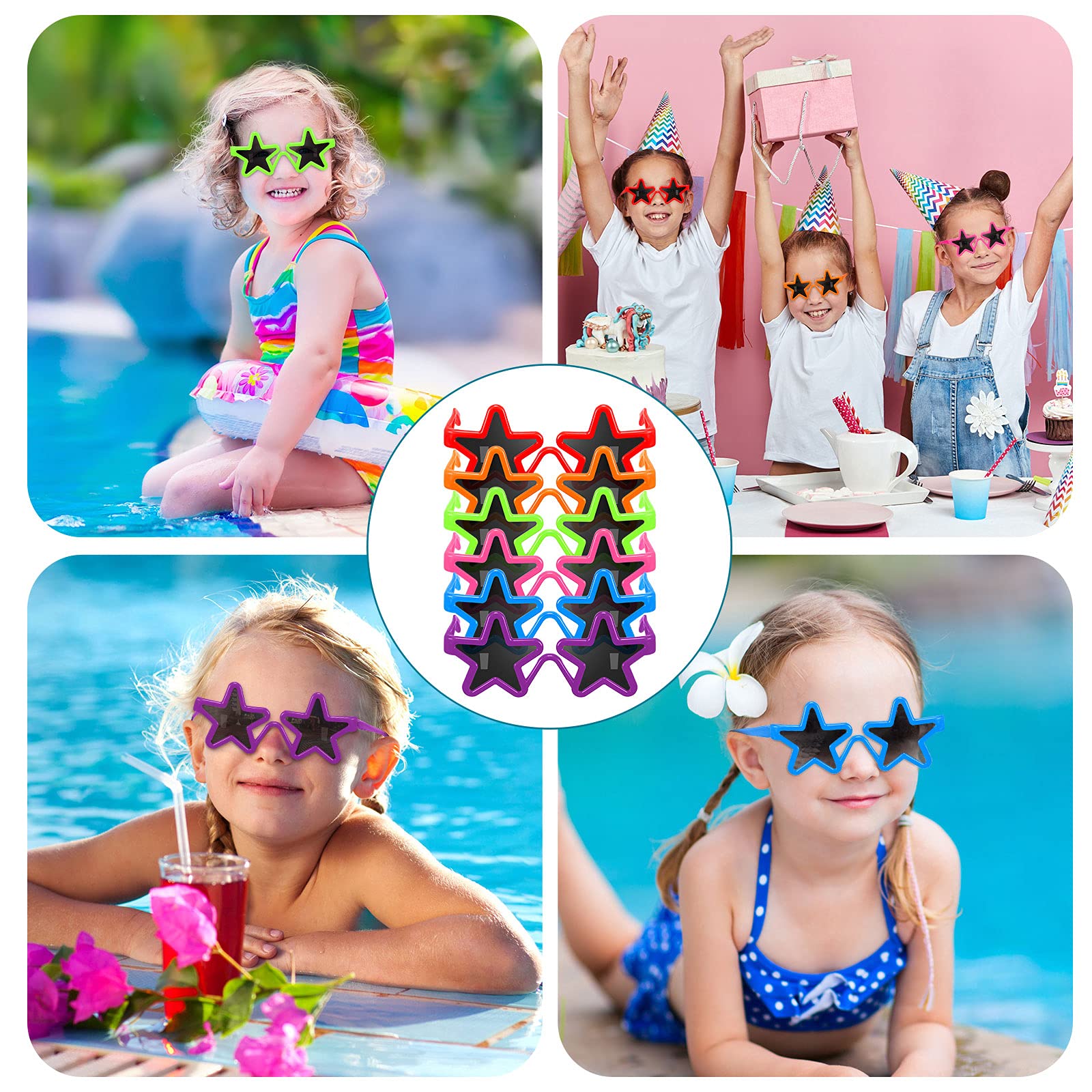 Frienda 24 Pairs Kids Star Sunglasses Neon Star Sunglasses Star Glasses for Summer Beach Pool Birthday Party Favors(Multicolor)