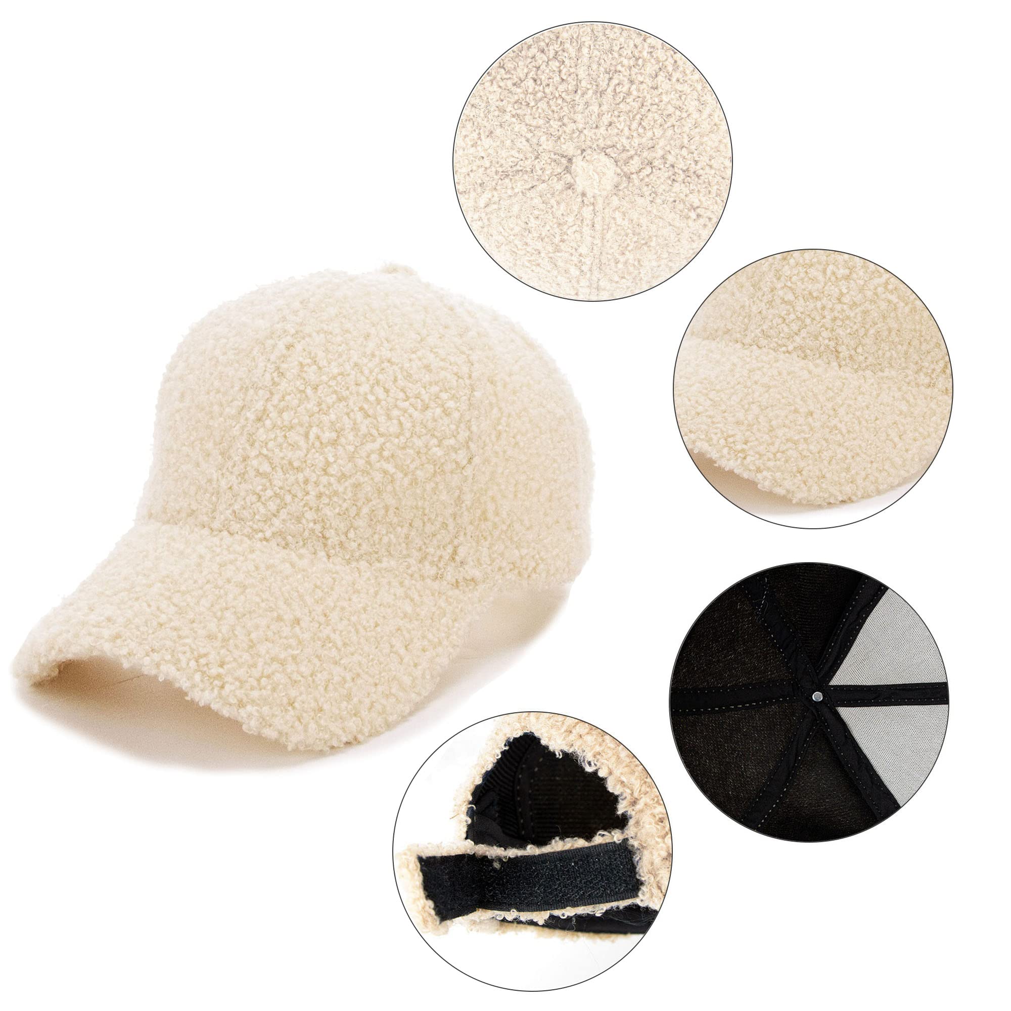 Faux-Lamb-Wool Baseball-Caps Warm-Winter Teddy-Fleece Hip-Hop Cap for Men Women Outdoor Travel Beige