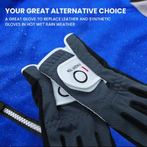 FINGER TEN Men’s Golf Glove Left Hand Rain Grip Pack, Durable Fit for Hot Wet All Weather (White, M/Large)