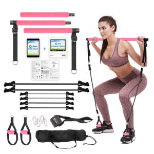 limm pilates bar kit with 6x resistance bands, 3-section pilates bar with adjustable bands workout equipment for legs,hip,waist and arm, muscle toning, stretching, yoga