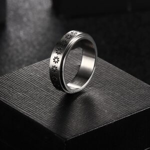 FIBO STEEL Stainless Steel Spinner Ring for Women Men Fidget Band Rings Flower Ring Set for Stress Relieving Wedding Promise Size 7