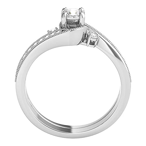 1 1/2 CT Round Shape Sparkling White Cubic Zirconia Bypass Wedding Engagement Anniversary Bridal Ring with Band in 14K White Gold Plated 925 Sterling Silver (1.50 Cttw) Ring Size -10