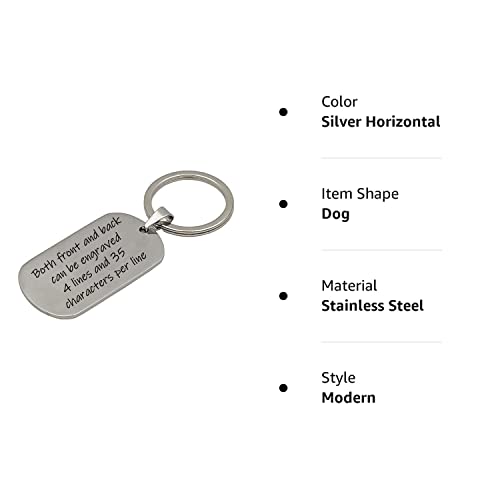 good goods Personalized Customize Inspirational Keyring Stainless Steel Dog Tag Name Keychain,Engraved Gift for Men Boys Boyfriend (Silver horizontal)