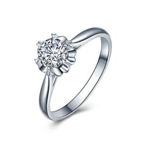 knbob wedding engagement rings for women,18k white gold holding flowers 0.2ct diamond size 13