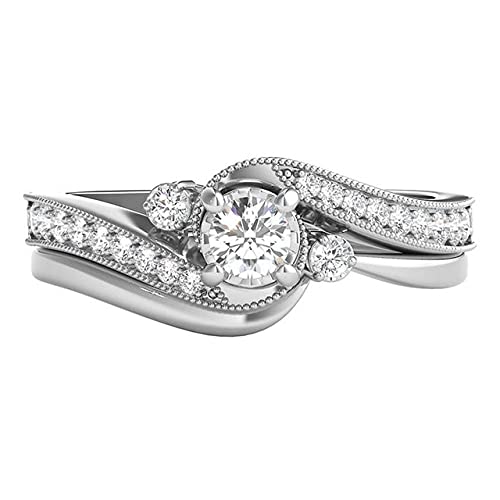 1 1/2 CT Round Shape Sparkling White Cubic Zirconia Bypass Wedding Engagement Anniversary Bridal Ring with Band in 14K White Gold Plated 925 Sterling Silver (1.50 Cttw) Ring Size -10