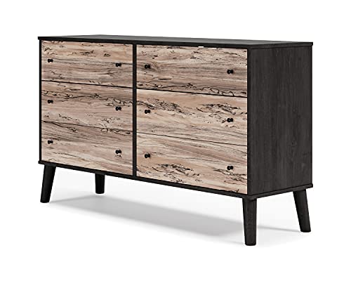 Signature Design by Ashley Piperton Contemporary Scandinavian 6 Drawer Dresser, Two-Tone Black