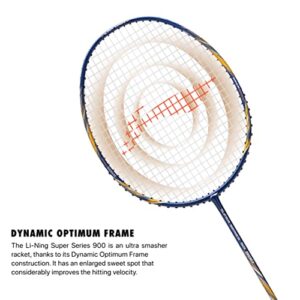 Li-Ning Super Series 900 Carbon Fibre Strung Badminton Racket with Full Racket Cover (Navy/Gold) | For Intermediate Players | 84 grams | Maximum String Tension - 30lbs