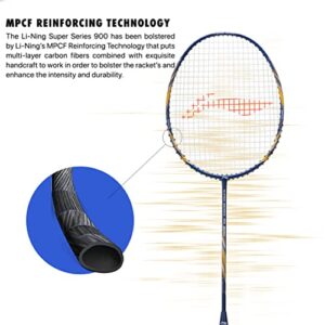 Li-Ning Super Series 900 Carbon Fibre Strung Badminton Racket with Full Racket Cover (Navy/Gold) | For Intermediate Players | 84 grams | Maximum String Tension - 30lbs