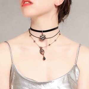 Yifnny Choker Necklaces for Women, Star Layered Pendant Necklace Multilayer Necklace Vintage Choker with Teardrop Chain & Black Leather Choker Gothic Layered Necklace for Women (Star)