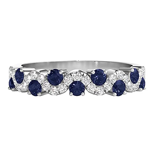 2 1/2 CT Round Shape Simulated Blue Sapphire & White Cubic Zirconia Womens Wedding Engagement Ring in 14K White Gold Plated 925 Sterling Silver (2.50 Cttw) Ring Size -10