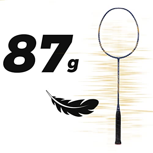 Li-Ning Super Series 900 Carbon Fibre Strung Badminton Racket with Full Racket Cover (Navy/Gold) | For Intermediate Players | 84 grams | Maximum String Tension - 30lbs