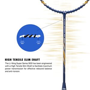 Li-Ning Super Series 900 Carbon Fibre Strung Badminton Racket with Full Racket Cover (Navy/Gold) | For Intermediate Players | 84 grams | Maximum String Tension - 30lbs