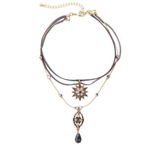 Yifnny Choker Necklaces for Women, Star Layered Pendant Necklace Multilayer Necklace Vintage Choker with Teardrop Chain & Black Leather Choker Gothic Layered Necklace for Women (Star)