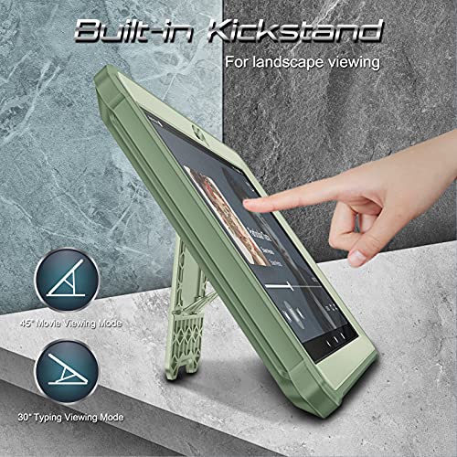 Fintie Case for Amazon Fire HD 10 and 10 Plus Tablet (11th Generation 2021 Release), [Tuatara] Rugged Unibody Hybrid Kickstand Cover w/Built-in Screen Protector, Sage Green