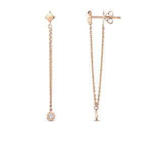 zen diamond 14k rose gold dangle earring - 0.05 carat dainty diamond earrings (g-si) - birthday, valentine's day, mother's day gifts for women - 14k real gold earrings with jewelry box