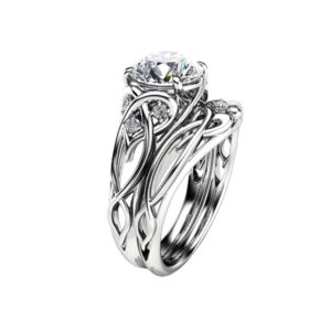 usl collection 1 ct round cubic zirconia celtic knot bridal wedding ring set 14k white gold finish ring size-8