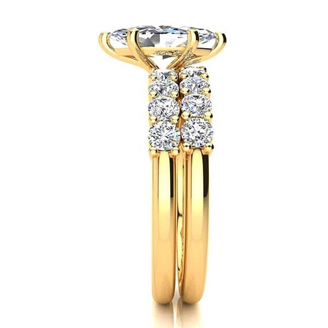 DRISHYA FASHION 1.60 Ct Marquise Cut Simulated Diamond Engagement Wedding Ring Set 14k Yellow Gold Plated 925 Sterling Silver (6)