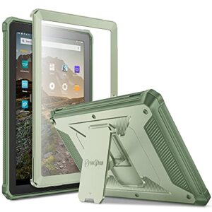 fintie case for amazon fire hd 10 and 10 plus tablet (11th generation 2021 release), [tuatara] rugged unibody hybrid kickstand cover w/built-in screen protector, sage green