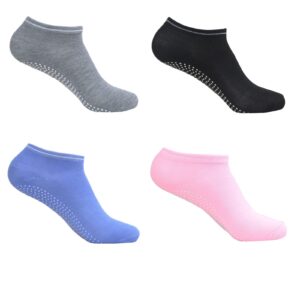 yoga socks non slip grip socks for women yoga barre pilates (black,pink,grey,blue -4pairs)