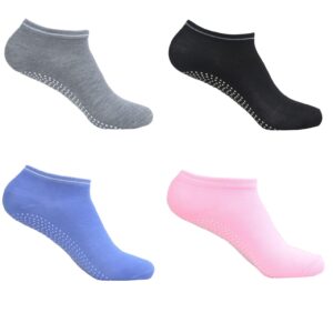 Yoga Socks Non Slip Grip Socks for Women Yoga Barre Pilates (Black,Pink,Grey,Blue -4Pairs)