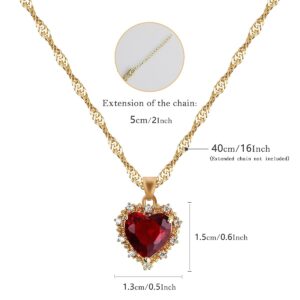 MISS RIGHT Crystal Love Heart Necklace for Women 14K Gold Plated with Birthstone Charm Pendants, Jewelry Gifts for Women, 16"+2" (Gold Plated | Ruby Red)