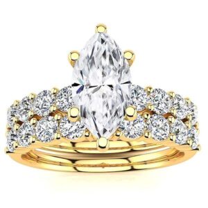 drishya fashion 1.60 ct marquise cut simulated diamond engagement wedding ring set 14k yellow gold plated 925 sterling silver (6)