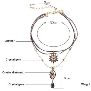 Yifnny Choker Necklaces for Women, Star Layered Pendant Necklace Multilayer Necklace Vintage Choker with Teardrop Chain & Black Leather Choker Gothic Layered Necklace for Women (Star)