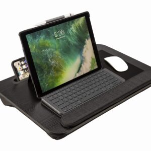 Prestige Import Group Portable Lap Desk with Built-in Mouse Pad, Wrist Pad, Tablet Holder, Cushioned Bottom in Black Oak - Fits up to 17" Laptops