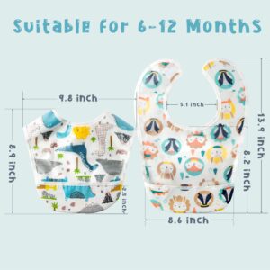 2ooya 6 Pcs Baby Feeding Bibs Toddler Waterproof Bib Set with Crumb Catcher Pocket Infant Adjustable Baby Teething Bib Babies Food Bibs Keepsake Gift for Baby Shower Christmas New Year, 6-12 Months