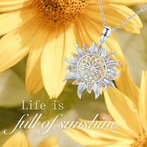 AOVEAO Sunflower Necklace S925 Sterling Silver Sunflower Jewelry Sunflower Pendant Summer Jewelry For Women