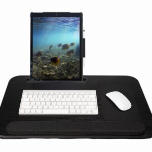 Prestige Import Group Portable Lap Desk with Built-in Mouse Pad, Wrist Pad, Tablet Holder, Cushioned Bottom in Black Oak - Fits up to 17" Laptops