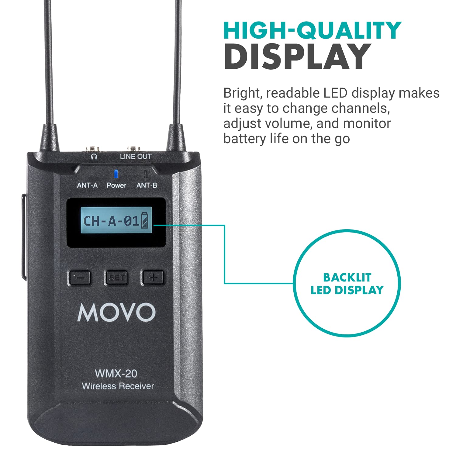 Movo WMX-20-RX-TXLR-DUO Wireless Microphone System with 2 Plug-on XLR Transmitter Adapters and Portable Receiver - Converts Shotgun Mics, Lavs, Dynamic Microphones to Wireless - for Stage, Film