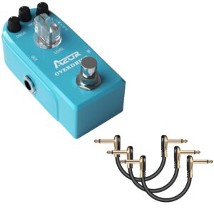 azor overdrive guitar effect pedal with guitar effect pedal cables 3 pack (gold)