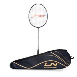 li-ning carbon fibre super series 900 strung badminton racket with full cover (84 grams, black/blue)