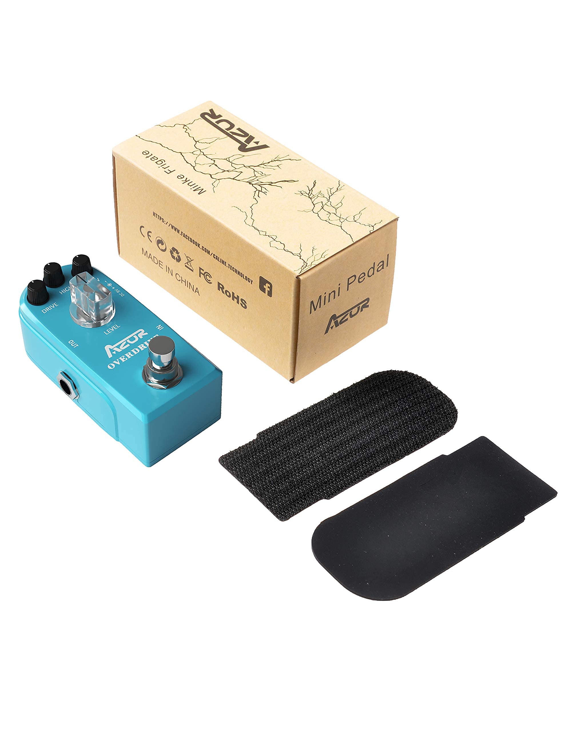 AZOR Overdrive Guitar Effect Pedal with Guitar Effect Pedal Cables 3 Pack (Gold)