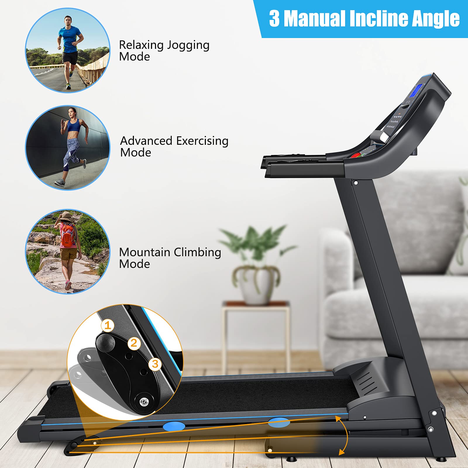 GYMAX Foldable Treadmill, 2.25HP Manual Incline Running Machine with LCD Display, 12 Preset Programs & Heart Rate Monitor, 17inch Wide Running Machine for Cardio Training, Home Gym Exercise Workout