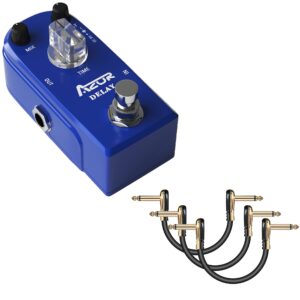 azor vintage analog delay guitar effect pedal with guitar effect pedal cables 3 pack (gold)