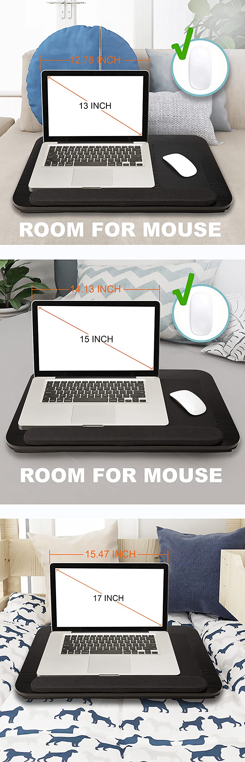 Prestige Import Group Portable Lap Desk with Built-in Mouse Pad, Wrist Pad, Tablet Holder, Cushioned Bottom in Black Oak - Fits up to 17" Laptops