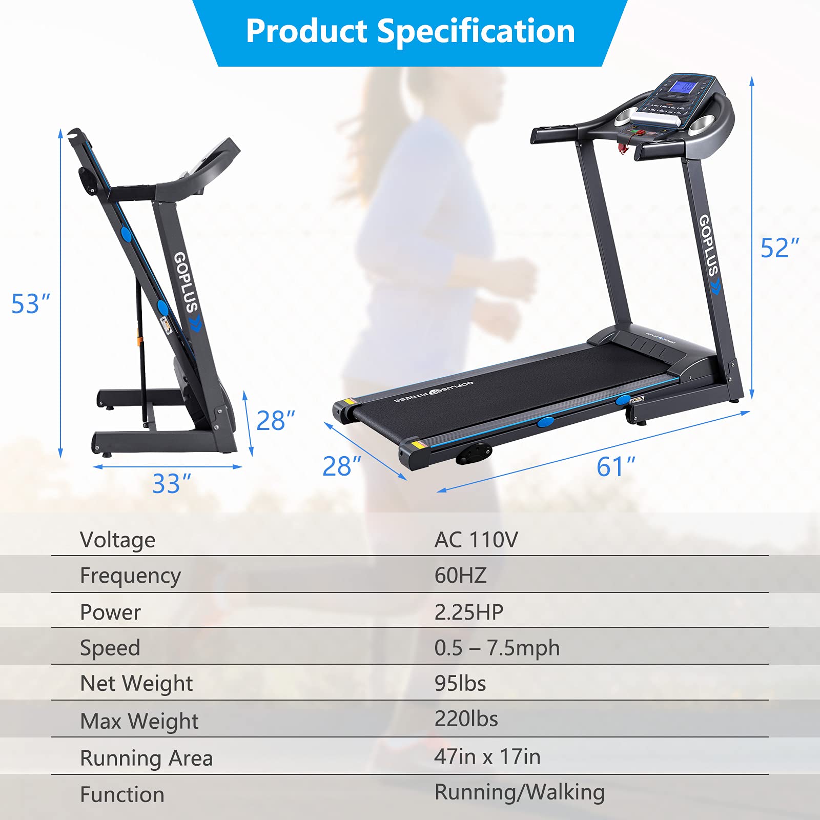 GYMAX Foldable Treadmill, 2.25HP Manual Incline Running Machine with LCD Display, 12 Preset Programs & Heart Rate Monitor, 17inch Wide Running Machine for Cardio Training, Home Gym Exercise Workout