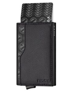 vulkit card holder wallet for mens with id windows rfid blocking pop up wallet slim leather wallet holds up to 12 cards men's card case, black