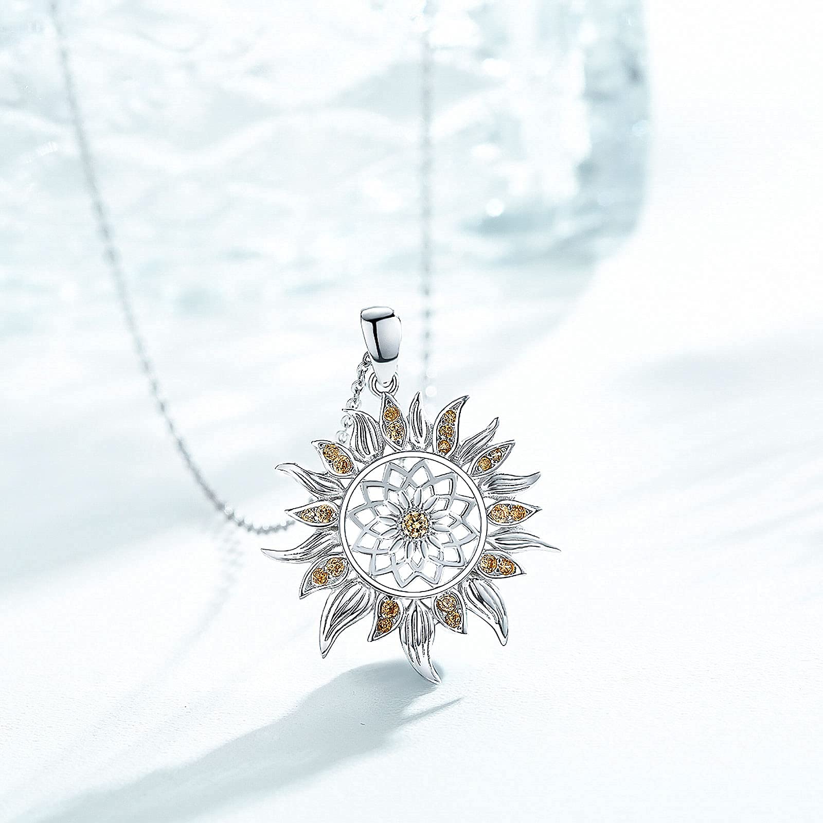 AOVEAO Sunflower Necklace S925 Sterling Silver Sunflower Jewelry Sunflower Pendant Summer Jewelry For Women