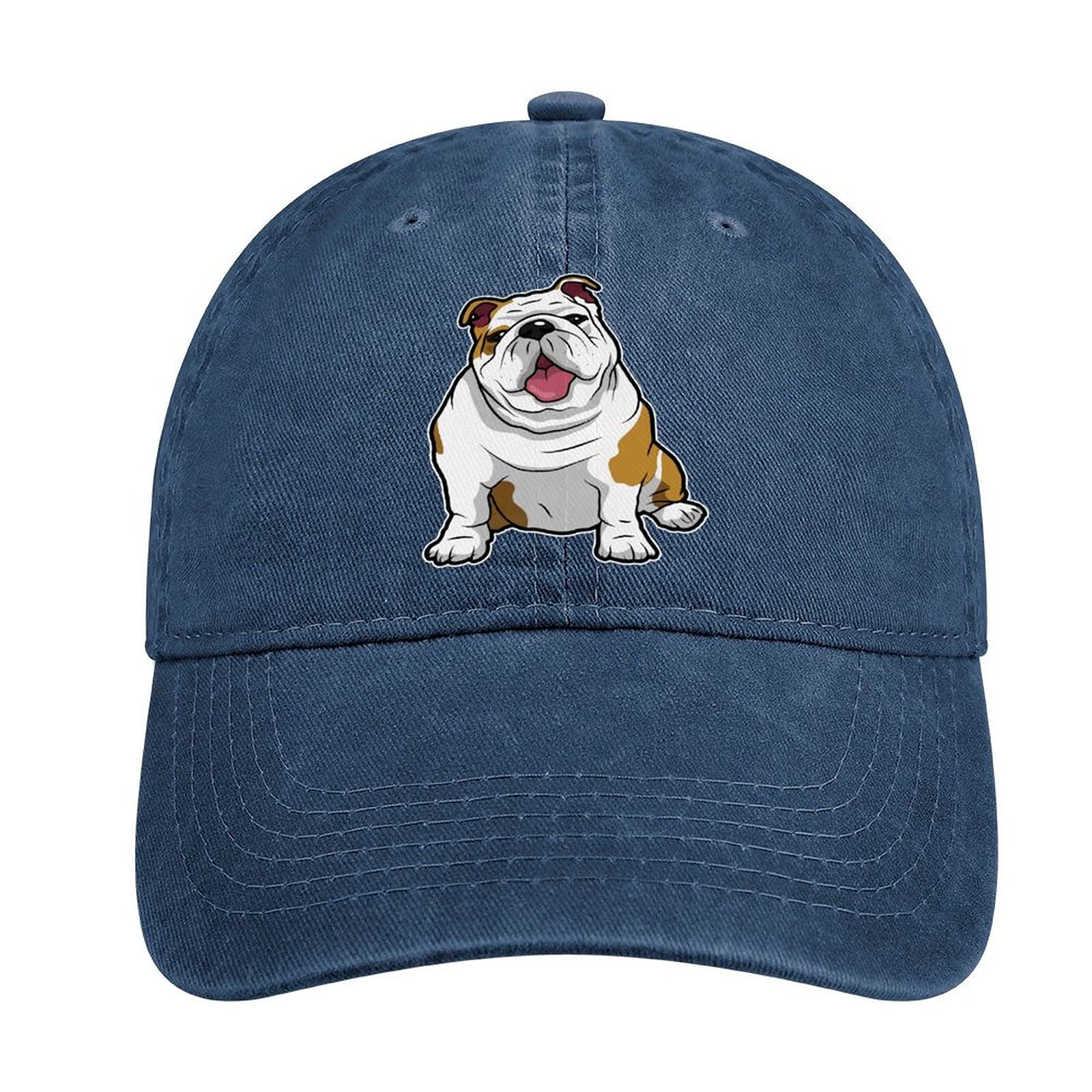 WEEDKEYCAT English Bulldog Cute Unisex Denim Baseball Cap Vintage Trucker Dad Hat with Adjustable Buckle Navy-style1, One Size