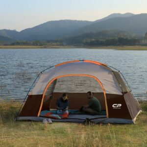 CAMPROS CP Tent 6 Person-Camping-Tents, Waterproof Windproof Family Dome Tent with Top Rainfly, Large Mesh Windows, Double Layer, Easy Set Up, Portable with Carry Bag - Brown