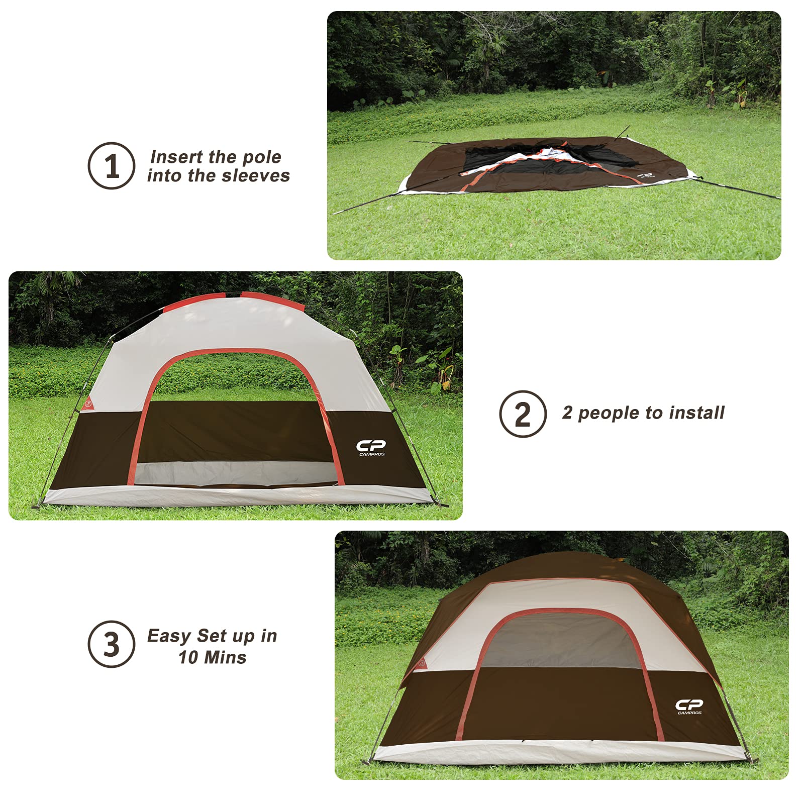 CAMPROS CP Tent 6 Person-Camping-Tents, Waterproof Windproof Family Dome Tent with Top Rainfly, Large Mesh Windows, Double Layer, Easy Set Up, Portable with Carry Bag - Brown