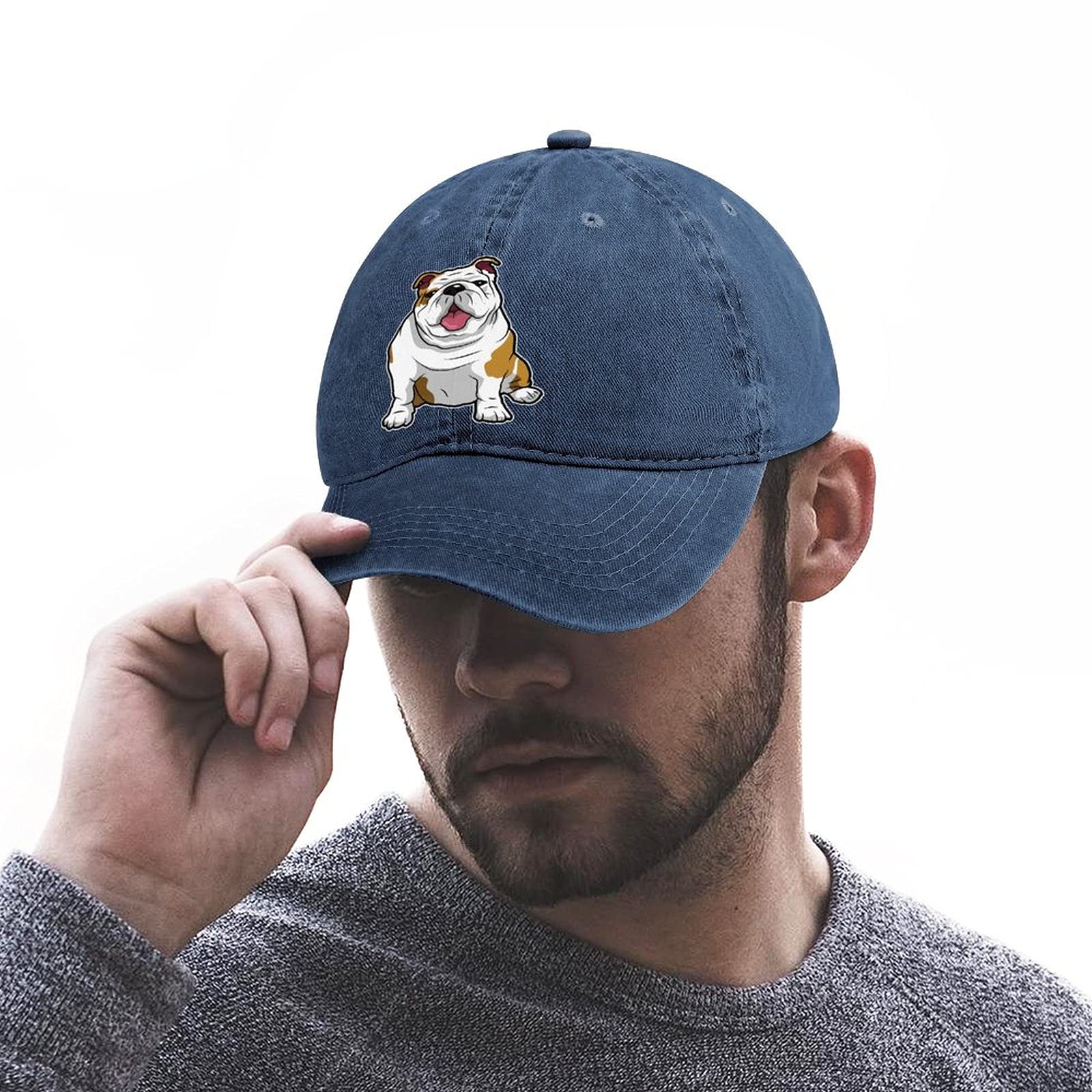 WEEDKEYCAT English Bulldog Cute Unisex Denim Baseball Cap Vintage Trucker Dad Hat with Adjustable Buckle Navy-style1, One Size