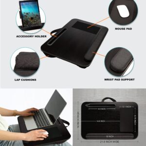 Prestige Import Group Portable Lap Desk with Built-in Mouse Pad, Wrist Pad, Tablet Holder, Cushioned Bottom in Black Oak - Fits up to 17" Laptops