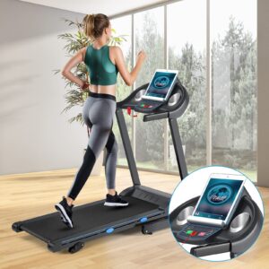 GYMAX Foldable Treadmill, 2.25HP Manual Incline Running Machine with LCD Display, 12 Preset Programs & Heart Rate Monitor, 17inch Wide Running Machine for Cardio Training, Home Gym Exercise Workout