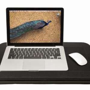 Prestige Import Group Portable Lap Desk with Built-in Mouse Pad, Wrist Pad, Tablet Holder, Cushioned Bottom in Black Oak - Fits up to 17" Laptops