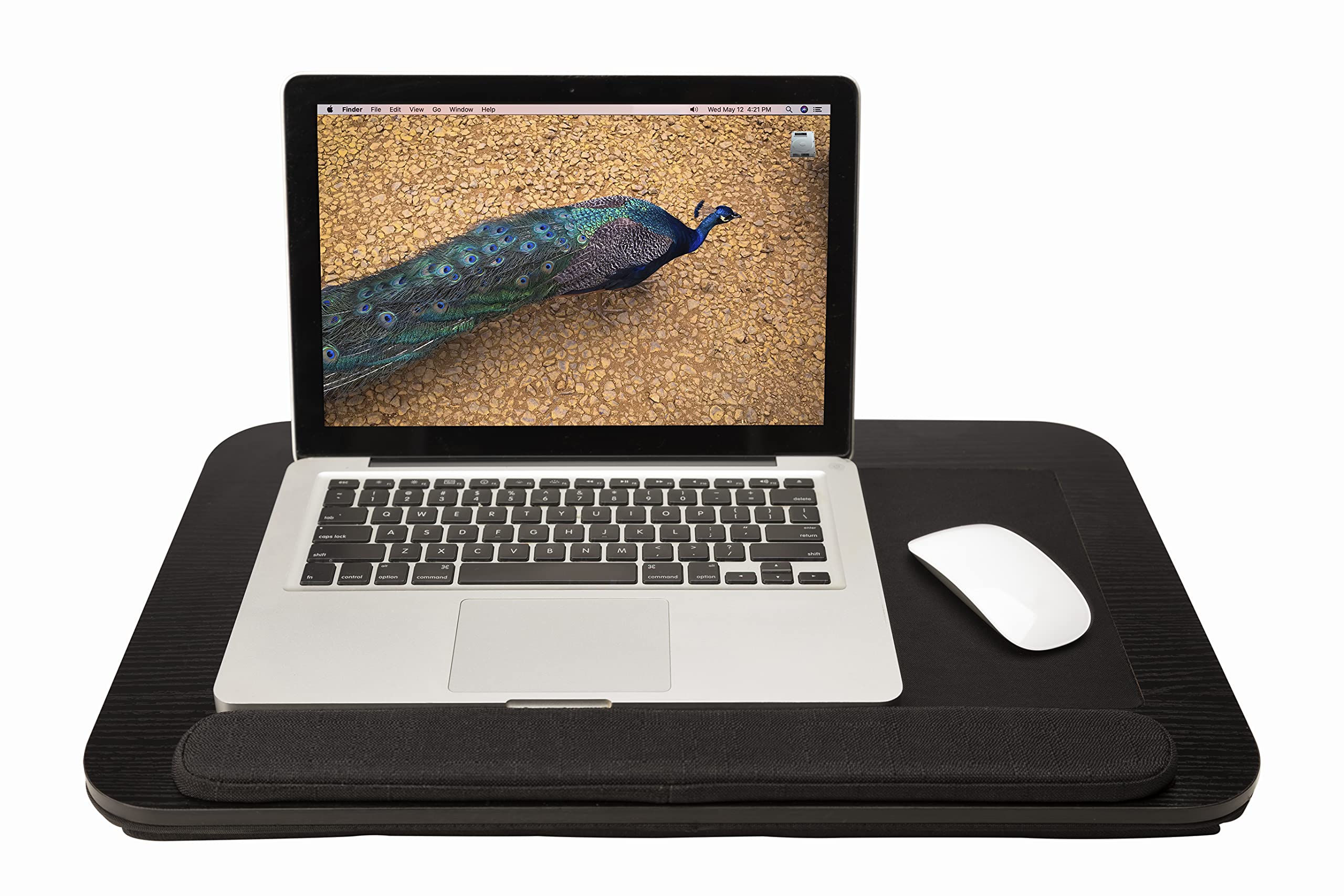 Prestige Import Group Portable Lap Desk with Built-in Mouse Pad, Wrist Pad, Tablet Holder, Cushioned Bottom in Black Oak - Fits up to 17" Laptops