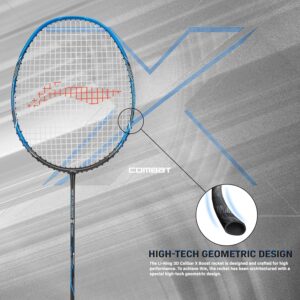 Li-Ning 3D Calibar X Combat Carbon Graphite Badminton Strung Racquet (85 Grams, 30 Lbs String Tension) and Full Cover (Charcoal/Blue)